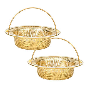 Snailhouse Sink Strainers, 2 Pack 4.5 Inches Stainless Steel Kitchen Mesh Sink Drain Basket Food Catcher with Wide Rim and Handle, Gold