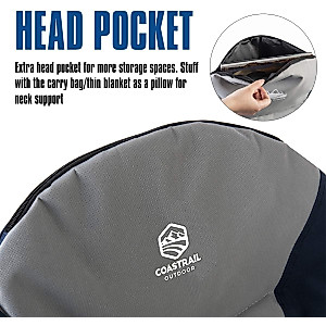 Coastrail Outdoor Camping Chair Oversized Padded Folding Quad Arm Chairs with Lumbar Back Support, Cooler Bag, Cup Holder & Side Pocket, Extra Head Pocket, Supports 400 lbs (Blue, Modern)