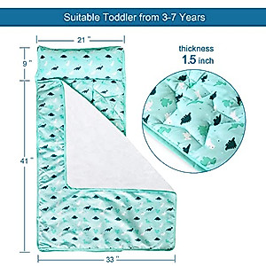 Toddler Nap Mat with Pillow and Blanket 50" x 21" x 1.5", Nap Mat for Boys Girls Super Soft and Cozy, Kids Sleeping Bag for Preschool, Daycare, Toddler Sleeping Bag, Blue