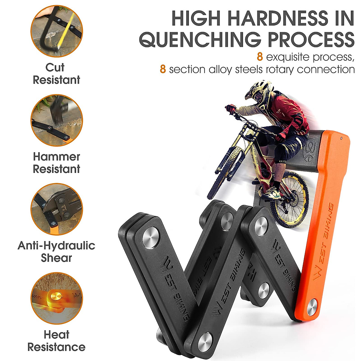 ANGGOER Compact Folding Bike Lock with 3 Keys, 2.06 Ft Anti Theft Security Bicycle Locks, Super Strong Bicycle Security Chain Lock with Bracket for Electric Bikes/Scooters