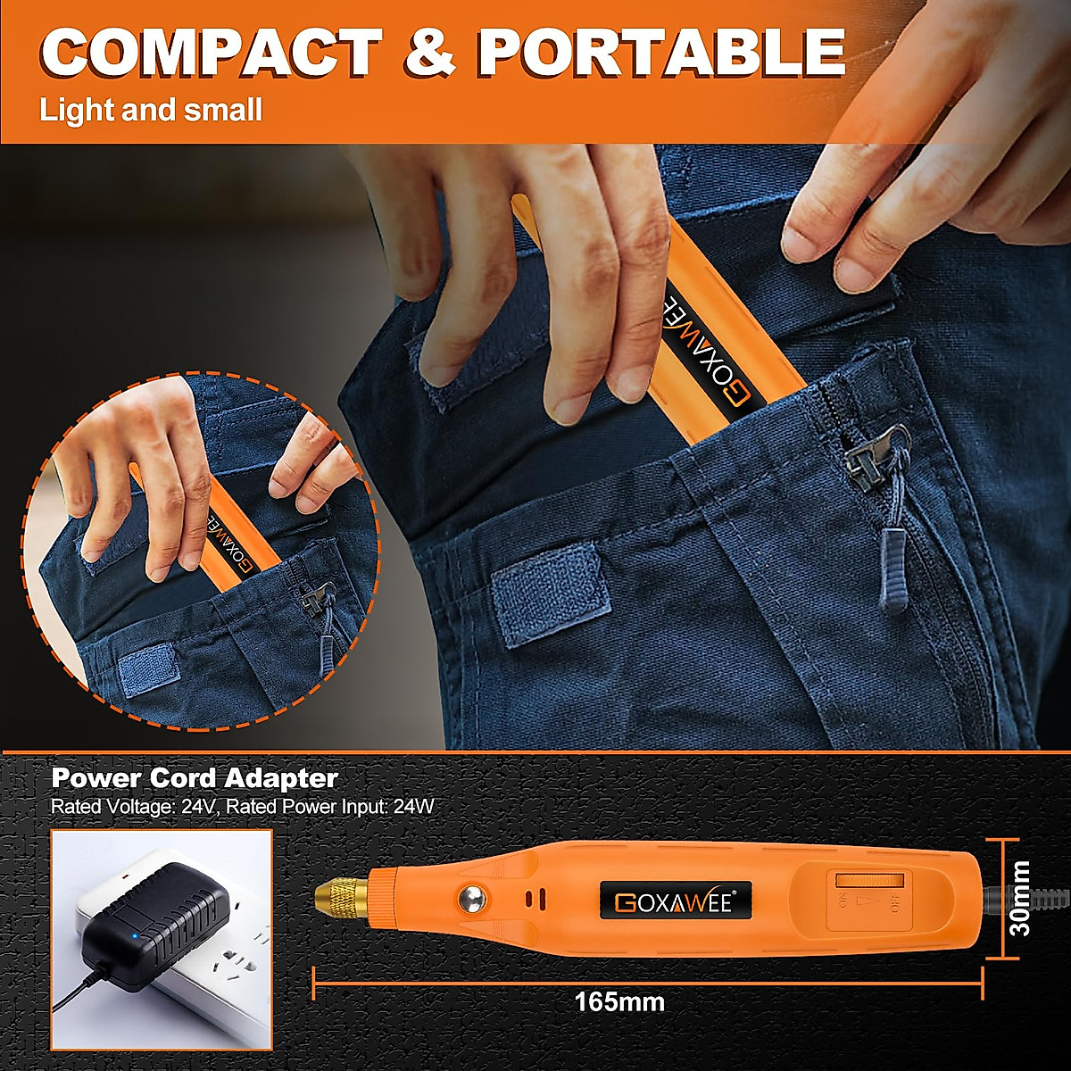 Corded Rotary Tool Kit for Crafts, GOXAWEE Mini Power Tool with Cord, 105pcs Accessories 18000rpm Multi-Purpose Small Grinder Drill Set for Sanding, Polishing, Drilling, Etching, Engraving, DIY Crafts