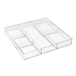 Whitmor 6-Section Clear Drawer Organizer & 3 Section Small Easy Clean Clear Plastic Resin Drawer Organizer