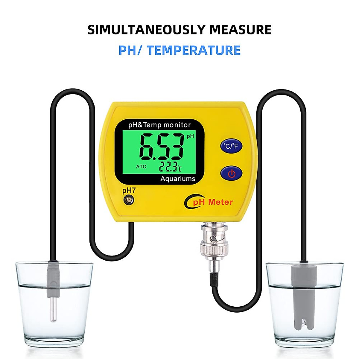 YIFAN pH Meter 0~14 pH Meter for Water, 2 in 1 ph Temperature Meter and Water Quality Tester with Automatic Calibration Function, Suitable for Hydroponics Aquarium Laboratory Lab Testing etc