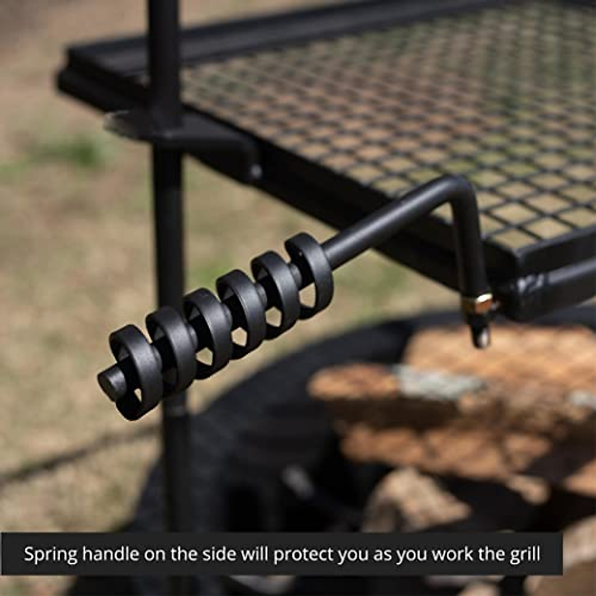 TITAN GREAT OUTDOORS Adjustable Swivel Grill, Steel Mesh Cooking Grate with Spike Pole, Open Fire BBQ Camping Gear