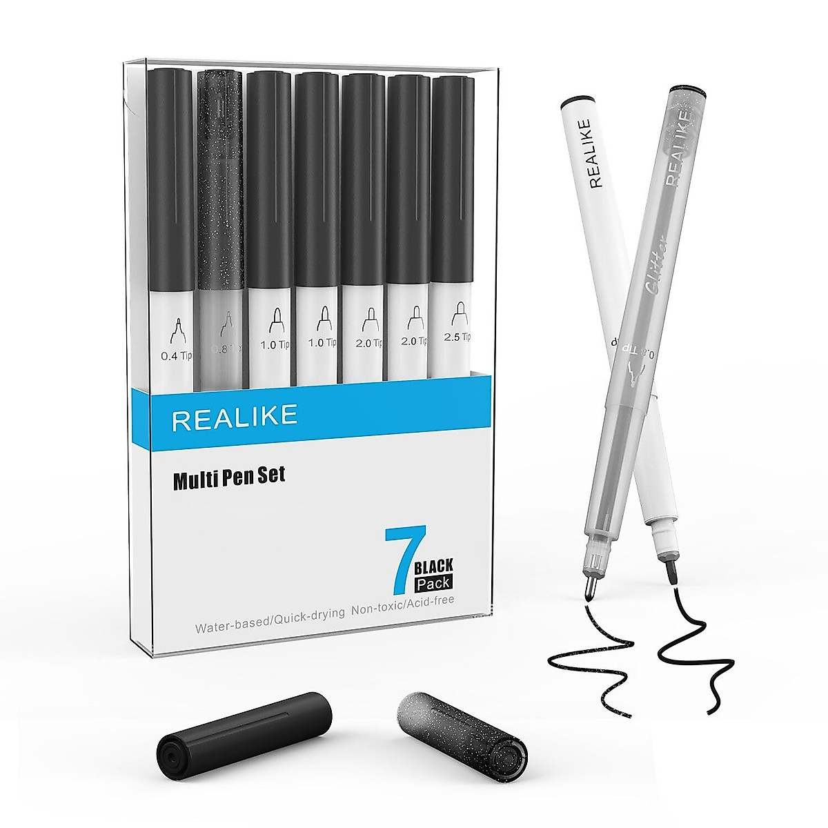 REALIKE Variety Pens for Cricut Maker 3/Maker/Explore 3/Air 2/Air,Black Pens Set of 7Pack Include Fine Point Pen,Glitter Gel, Marker, Calligraphy Writing Drawing Pens Compatible with Cricut