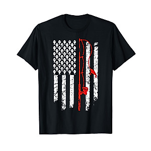 Fishing American Flag Husband Son Grandson Funny Fisherman T-Shirt