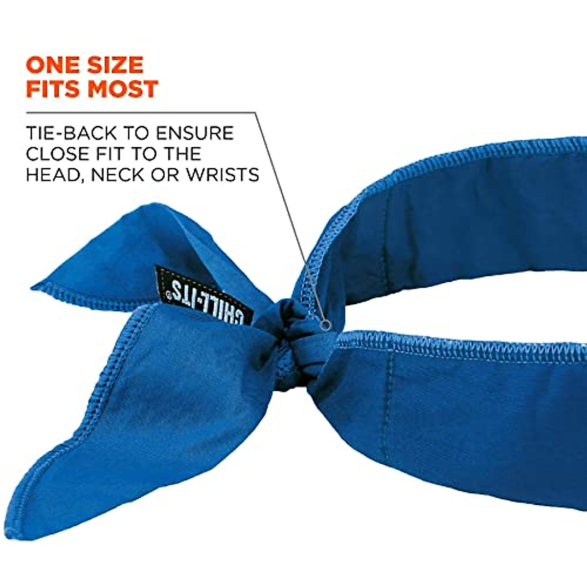 Ergodyne - 12399 Chill-Its 6702 Cooling Bandana, Evaporative Polymer Embedded Material for Cooling Relief Solid Blue