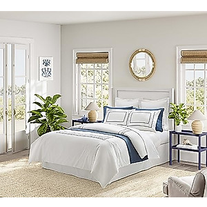 Nautica - Queen Duvet Cover Set, Embroidered Bedding with Matching Shams, Lightweight Home Decor for All Seasons (Alden White, Queen)