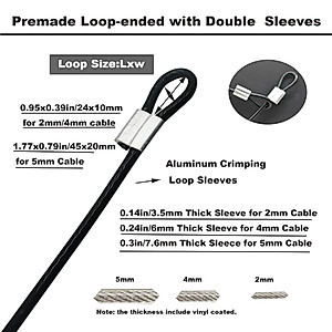 Floyutin 10 pcs 2mm Vinyl Coated Stainless Steel Cable with Loops Short Wire Rope Lanyard Lock Security Chain Link for Outdoor Gates,12 inch 30cm Black