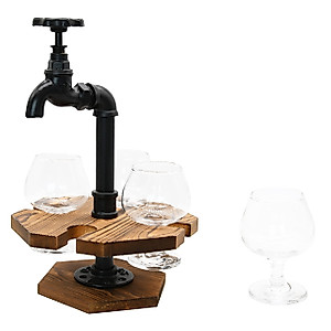 Owlgift Industrial Pipe & Burnt Wood Beer/Whiskey Flight Set with 4 Glasses, Cast Iron Faucet Spigot Design