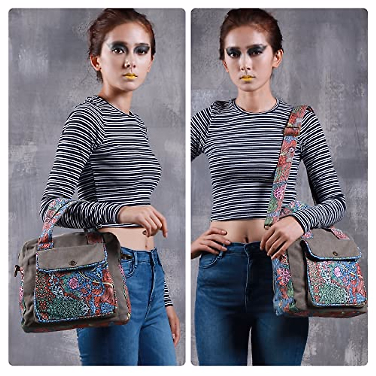 Black Butterfly Premium Canvas Tote Shoulder Bag, Top Handle Bag for Womens, Light and Small Style (Grey-plus)