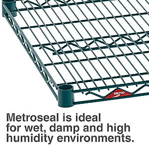 METRO Super Erecta Metroseal Green Epoxy Shelving Unit - Industrial Wire Shelving for Restaurants, Kitchens, Walk-in Coolers/Freezers with Microban - 4 Tier, 2000 lbs Capacity, 18” W x 36” L x 74” H