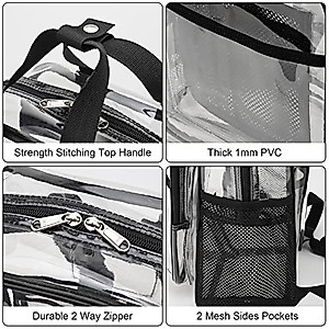 SharPlus Clear Backpack Large Heavy Duty Transparent See Through Plastic PVC Book Bag for School, Work, Stadium, Security, Travel-1 mm Thick PVC- 2 Ways Zippers