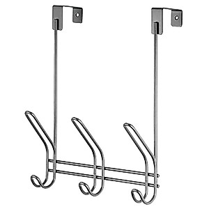 mDesign Decorative Over Door 6 Hook Metal Storage Organizer Rack for Coats, Hoodies, Hats, Scarves, Purses, Leashes, Bath Towels, Robes, Men and Womens Clothing - Graphite Gray