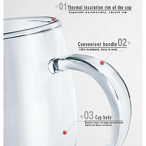 Blooming Life Style 2-Pack 12 Oz Double Walled Glass Coffee Mugs with Handle,Insulated Layer Coffee Cups,Clear Borosilicate Glass Mugs,Perfect for Cappuccino,Tea,Latte,Espresso,Hot Beverage