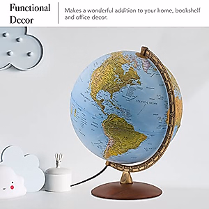 Waypoint Geographic Lugano Globe, 12" Illuminated Blue Ocean-Style Globe, Up-to-Date Globe, Reference Globe, Decorative World Globe For Home and Office Decor