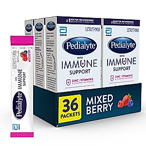 Pedialyte with Immune Support, 36 count, Electrolytes with Vitamin C and Zinc, Advanced Hydration with PreActiv Prebiotics, Mixed Berry, Electrolyte Drink Powder Packets