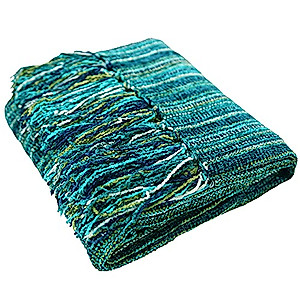 LEXAREY Rustic Farmhouse,Boho Style,Red Chenille Knitted,Home Decorative Bed Throw Blanke with Tassels,Lightweight Soft Cozy Woven Blanket for Chair,Couch,Picnic,Camping, Beach,50x60 Inch (Green)