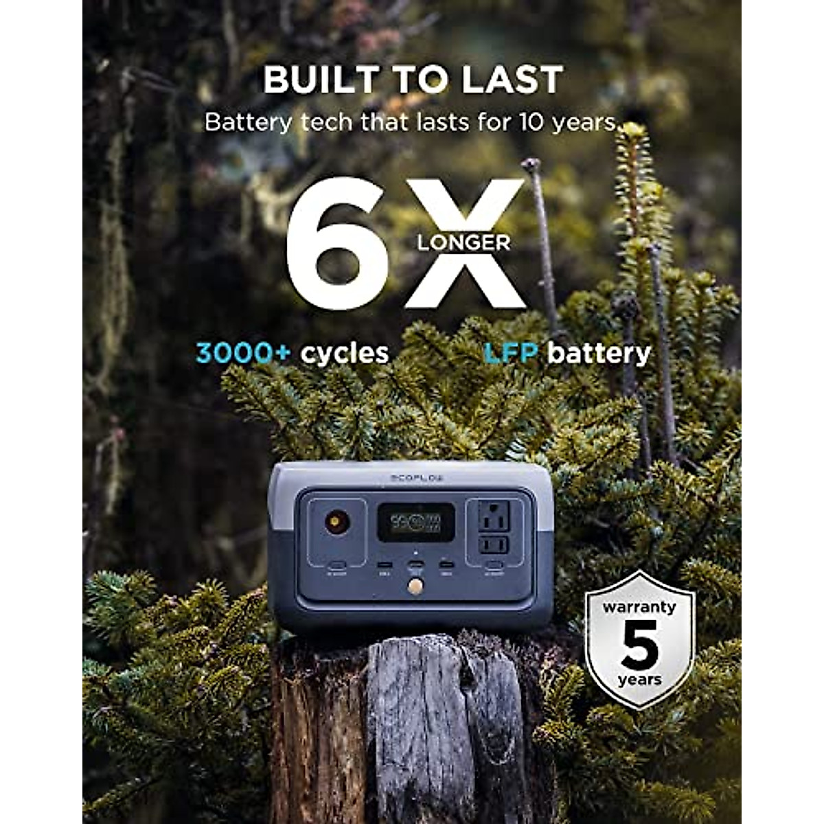 EF ECOFLOW Portable Power Station RIVER 2, 256Wh LiFePO4 Battery/ 1 Hour Fast Charging, 2 Up to 600W AC Outlets, Solar Generator (Solar Panel Optional) for Outdoor Camping/RVs/Home Use