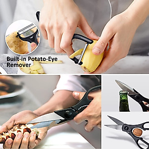 TICWELL Knife Set, 19 Pieces German Stainless Kitchen Knife Block Sets Include Accessories,Black