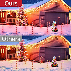 ALFIOT Solar Christmas Candy Cane Lights,Red Lights 12 Pack Upgraded Pathway Stake Lights Outdoor, 8 Modes 2000Mah Lights Walkway Outdoor Markers with Stakes for Garden Patio Xmas Decorations (22'')