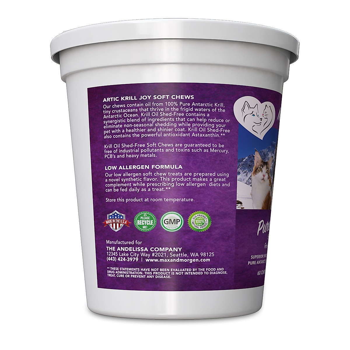 Pure Krill Joy, Antarctic Krill Oil Soft Chews for Dogs, Rich in Omega 3 and Antioxidants, Unique Shed Reducing Formula, Improves Skin and Coat, Low Allergen, Made in The USA, 60 Soft Chews.