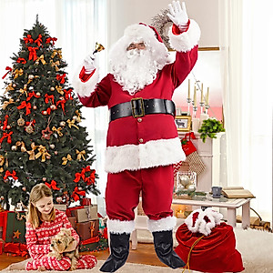 Soulty Men's Santa Claus Costume 11pcs Deluxe Red Velvet Christmas Santa Suit for Men Adult Xmas Clause Outfit for Party XXXL