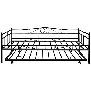 Lostcat Twin Size Daybed Bed with Trundle,Metal Bedframe with Safety Guardrails & Heavy Duty Steel Slat Support,for Kids Teens Adults.No Box Spring Needed (Black)