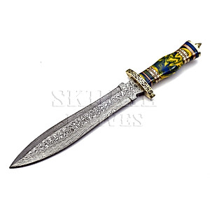 Skokie Knives Custom Hand Made Damascus Steel Hunting Knife Handle Acrylic