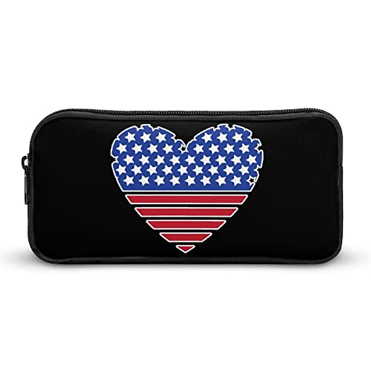 American Flag Heart Pencil Case Stationery Pen Pouch Portable Makeup Storage Bag Organizer Gift