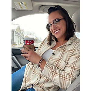 Ladies button shirt long-sleeved plaid top regular-fit casual T-shirt with pockets Khaki Medium