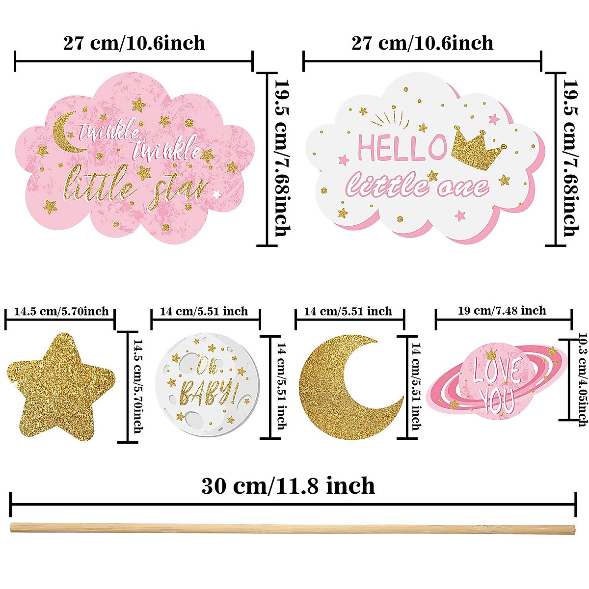 24 Pcs Twinkle Little Star Centerpiece Sticks for Girl Baby Shower Star Party Table Toppers Birthday Party Decoration Moon Decoration Glitter Star Centerpieces Birthday Party Supplies