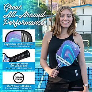 Amazin' Aces Cosmic Pickleball Paddles Set of 2, Pickleball Rackets w/ 4 Pickleball Outdoor Balls & 1 Pickleball Bag, for Sports & Outdoors Fun, USAPA Approved