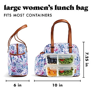 Fit & Fresh Lunch Bag For Women, Insulated Womens Lunch Bag For Work, Leakproof & Stain-Resistant Large Lunch Box For Women With Bottle Pocket, Long Straps, Zipper Closure Laketown Bag Floral Lilac
