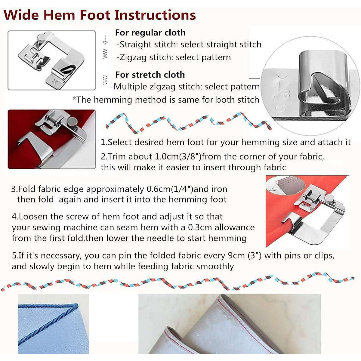 Windman 3 Sizes Wide Rolled Hem Pressure Foot Sewing Machine Presser Foot Hemmer Foot Set 1/2 Inch, 3/4 Inch, 1 Inch Low Shank Sewing Machine Presser Foot for Brother Singer