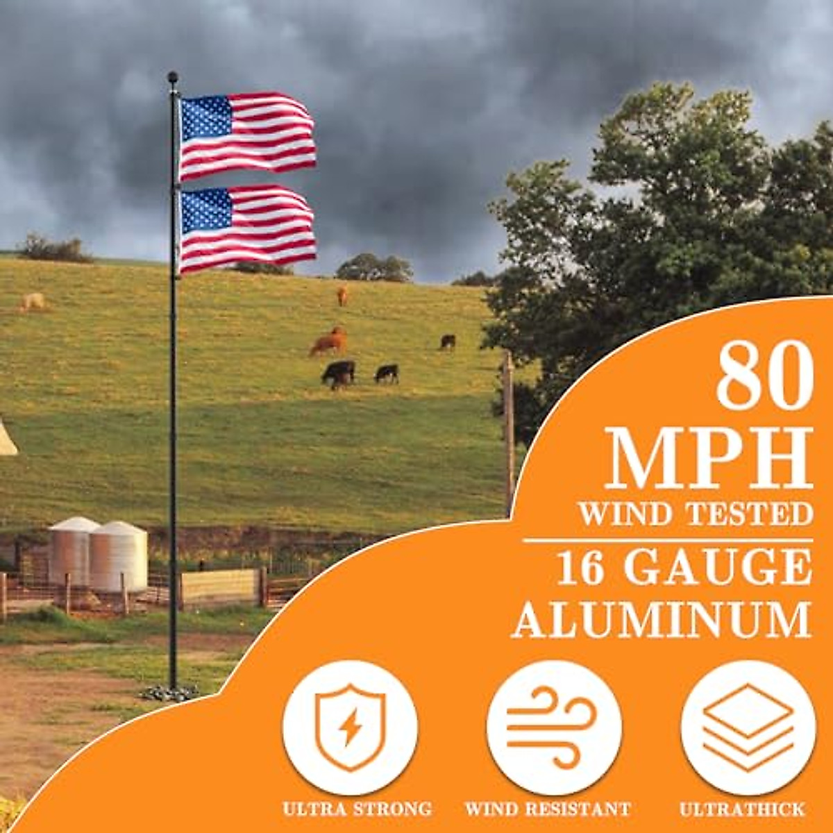 SCWN Flag Pole for Outside in Ground-25FT Telescoping Extra Thick Heavy Duty FlagPole for Yard,with 3x5 American Flag,Telescopic Adjustable Outdoor Flag Poles,for Commercial or Residential(Black)