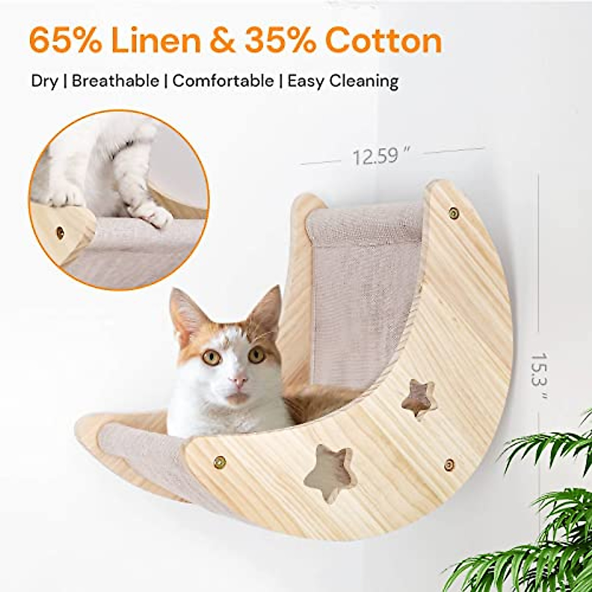 VENIBOBO Cat Hammock Wall Mounted Cat Shelves with Perches and Two Scratching Posts for Climbing Playing and Sleeping, Modern Indoor Wooden Cat Wall Furniture for Large Cats or Kitty 4pcs/Set