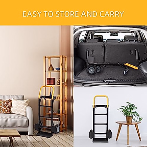 Vilobos Folding Hand Truck, 2 in 1 Utility Cart, Portable Dolly with EVA Wheels, Easy Storage, 43.6"-53.5" Hight Adjustable, Heavy Duty Steel, 330Lbs Load Capacity