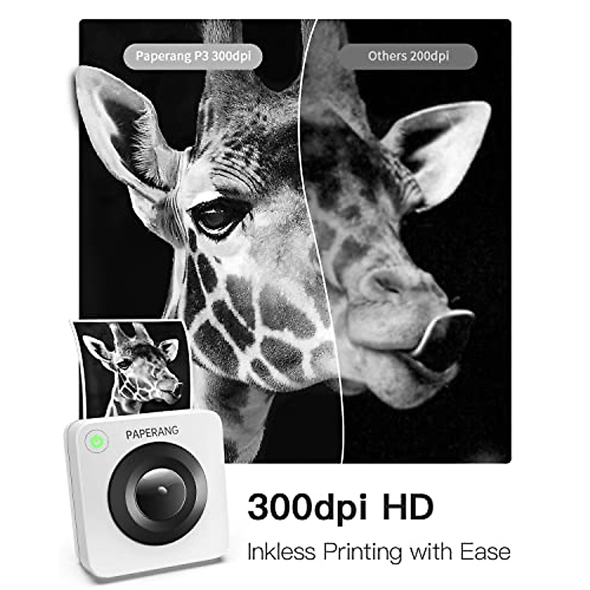 paperang P3 Portable Printer, 300 DPI Thermal Label Printer, Wireless Bluetooth Printer, Supports 3-Inch (80mm) Inkless Printing for Labels, Stickers, Images, QR Codes, and More - White