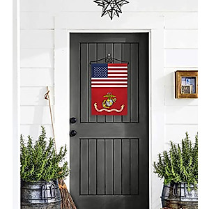 US Marine Corps Garden Flag - Set Wall Hanger Armed Forces USMC Semper Fi United State American Military Veteran Retire Official - House Banner Small Yard Gift Double-Sided Made in USA 13 X 18.5