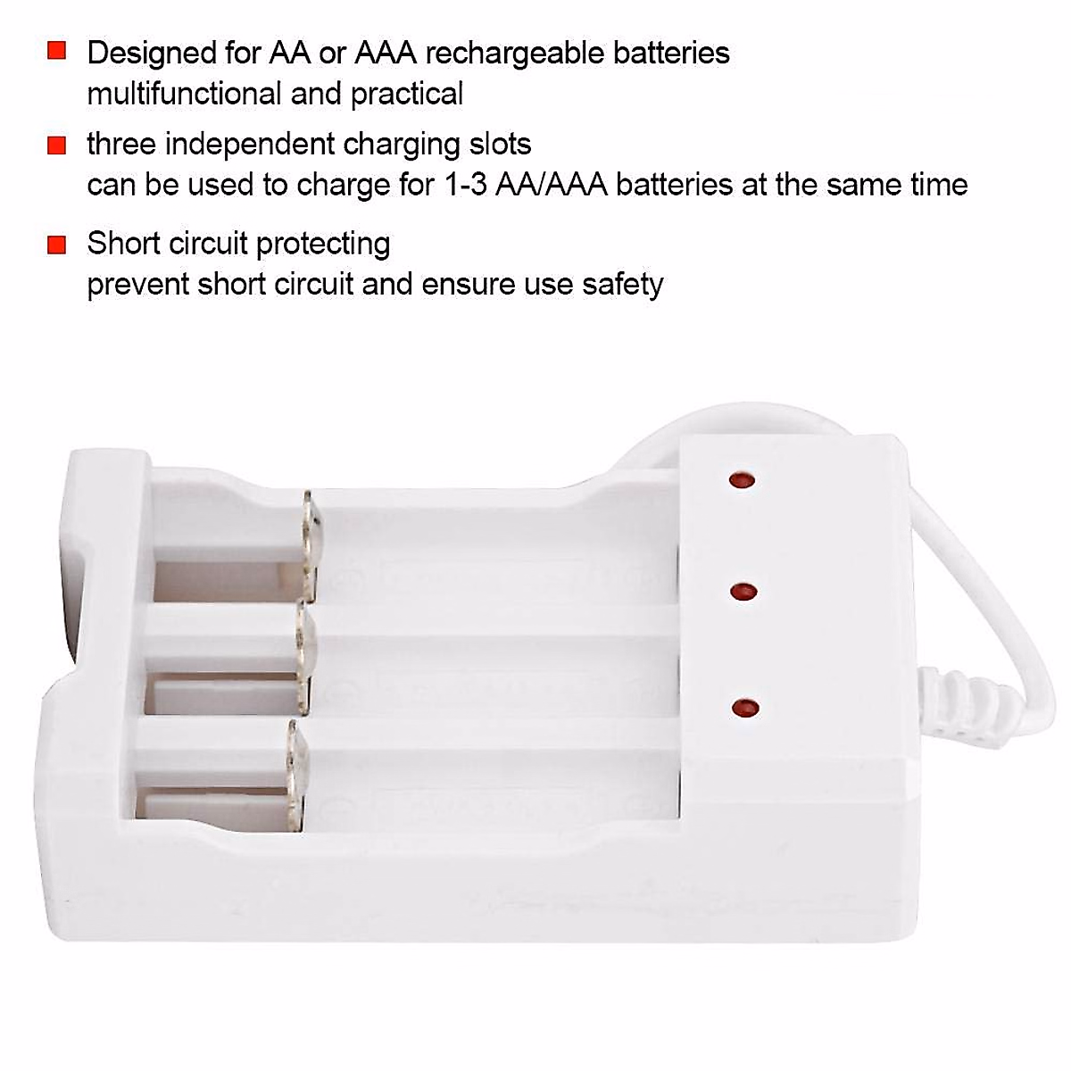 Portable Universal Rechargeable 3.6V Three Slots AA and AAA Battery Smart Charger