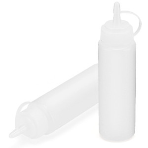 HEIHAK 20 Pack 8 oz Ketchup Squeeze Bottles, 250ml Plastic Condiment Bottles, Barbecue Squirt Bottles with Caps and Marking Labels for Ketchup, Sauces, Dressings, Paints, Crafts, White