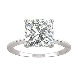 Charles & Colvard Created Moissanite 8mm Cushion Cut Solitaire Engagement Ring for Women | 2.4 cttw DEW | Lab Grown | Solid 14K White Gold with Rhodium | Size 4
