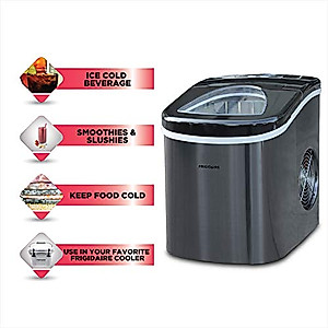 Frigidaire EFIC117-SSBLACK-COM EFIC117-SSBLACK 26 Lbs Portable Compact Maker, Stainless Steel Ice Making Machine, Medium, Black Stainless