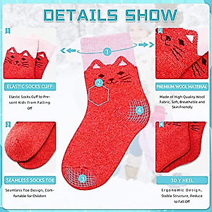 Eocom 6 Pairs Children's Winter Warm Wool Socks Kids Toddlers Boys Girls Thermal Thick Boot Cozy Crew Socks (8-12 Years, Cat)