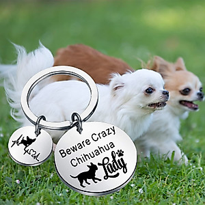 MYOSPARK Chihuahua Dog Lover Gift Beware Crazy Chihuahua Lady Keychain Chihuahua Jewelry Gift for Pet Owners (Chihuahua KC)