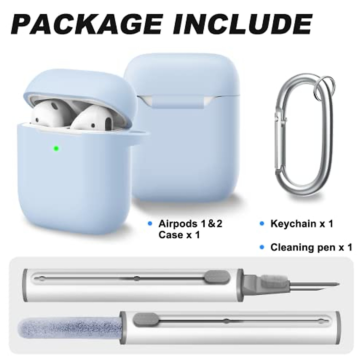 Woyinger AirPods Case Cover, Comes with a White Cleaning Pen，Soft Silicone Protective Cover with Buckle for Women Men Compatible with Apple AirPods 2nd 1st Generation Charging Case, Front LED Visible