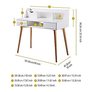 Versanora Creativo White Work Study Table Desk With Storage Drawer Shelf Natural Finish For Living Room Home and Office