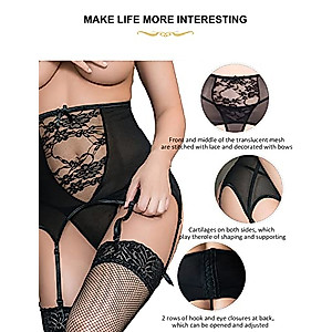 comeondear Women Plus Size Garter Belt High Waisted Lace Suspender Belt with 6 Metal Clips for Thigh High Stockings
