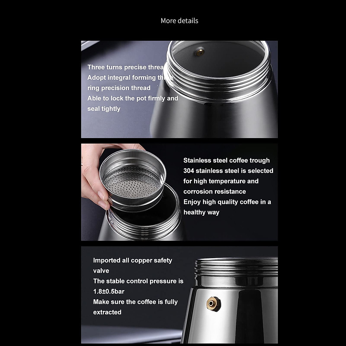 Moka Pot, Stainless Steel Coffee Maker with Crystal Glass Lid, Classic Stovetop Espresso Maker for Classic Italian Coffee, Express Moka Pot for Cuban Cafe Brewing, Quick Cleanup